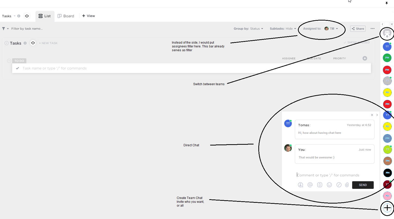 Chat sidebar with similar design to people sidebar | Voters | ClickUp