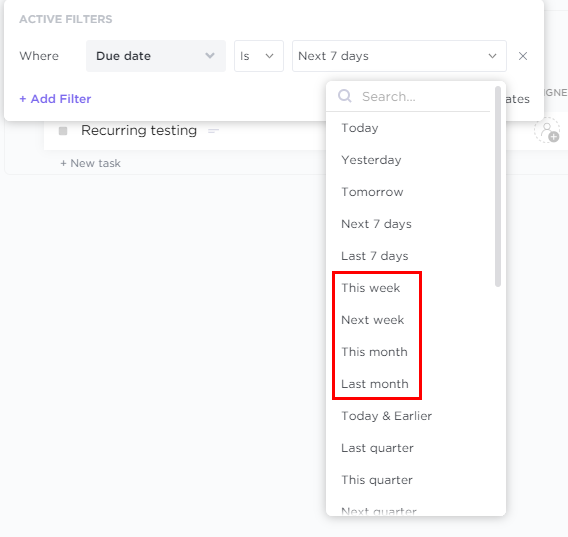 Add "This Week", "This Month" to the "Start Date" filter | Voters | ClickUp
