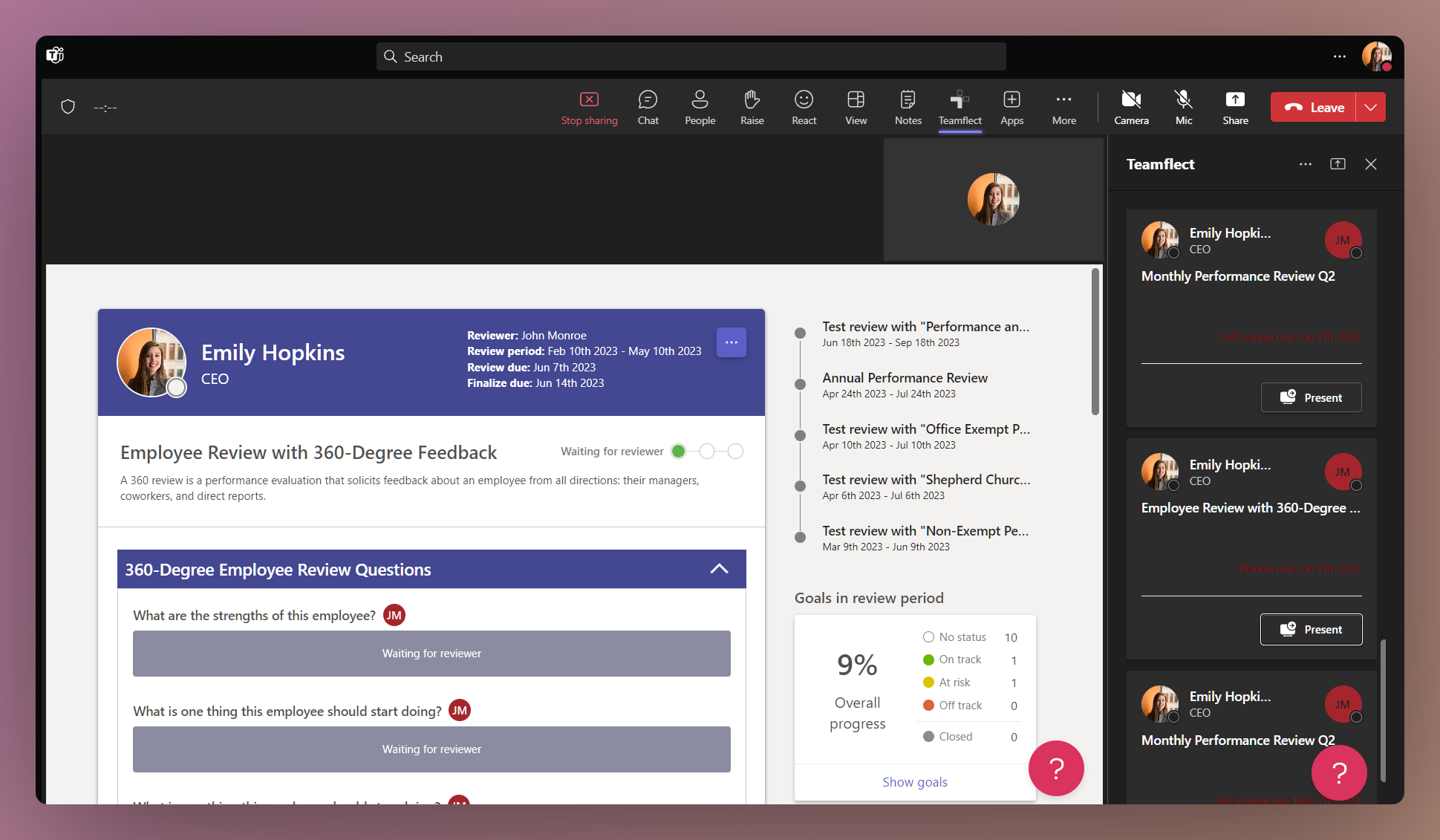 Present a review within a Teams meeting | Teamflect Changelog