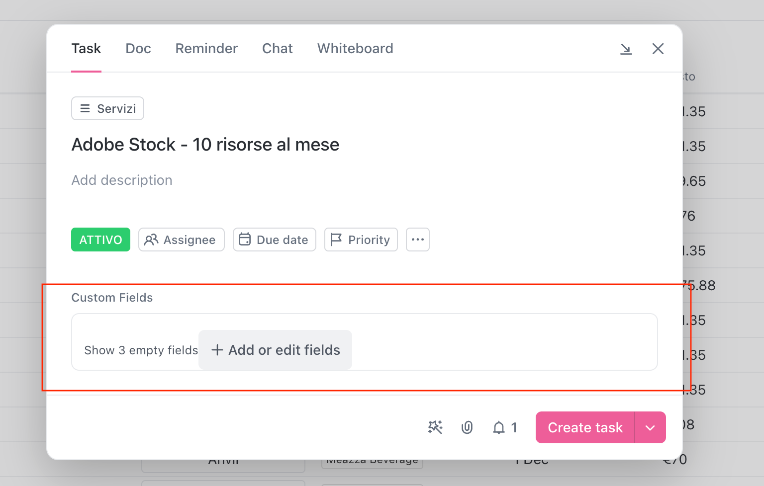 New task modal, custom field menu needs redesign | Voters | ClickUp