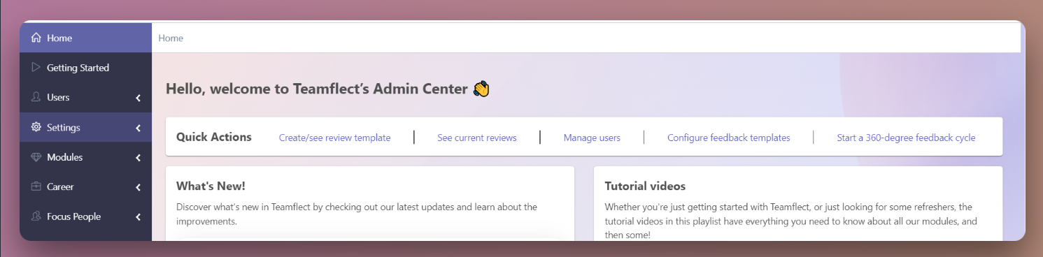 Introducing Enhanced Admin Center Homepage: Take Quick Actions with Ease! | Teamflect Changelog