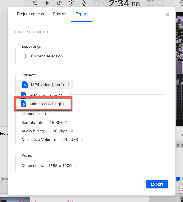 Descript now supports exporting animated GIF's | Descript Changelog