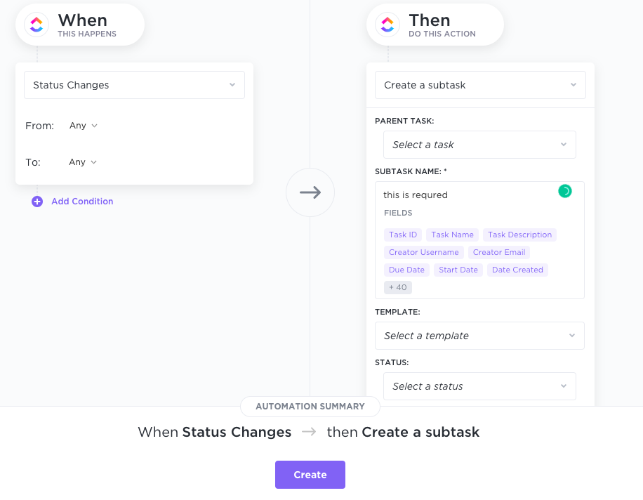 Create subtask of triggering task - EDIT: You can already do this | Voters | ClickUp