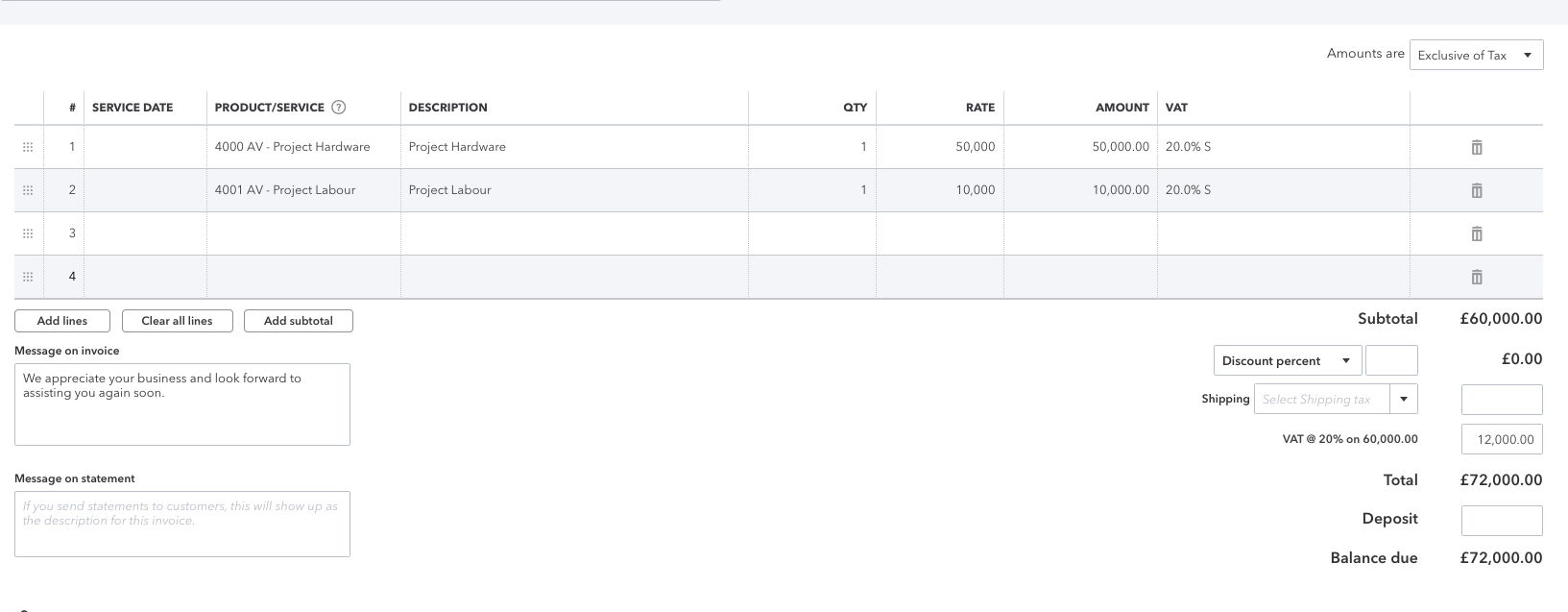 Create Quickbooks invoice that only shows headline figures. | Voters | D-Tools System Integrator