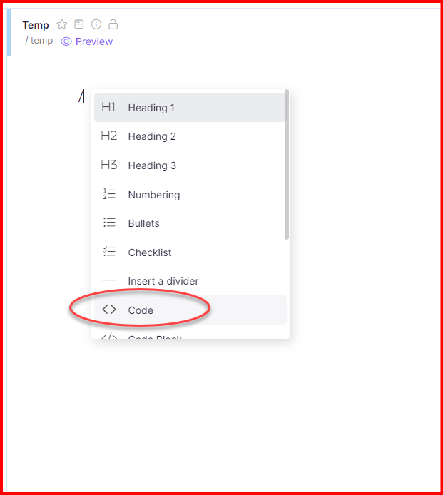 Can't find how to insert inline code | Voters | Document360