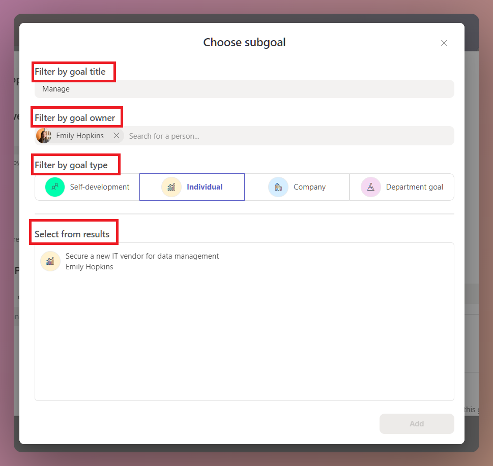 Enhanced Parent and Subgoal Selection Interface | Teamflect Changelog