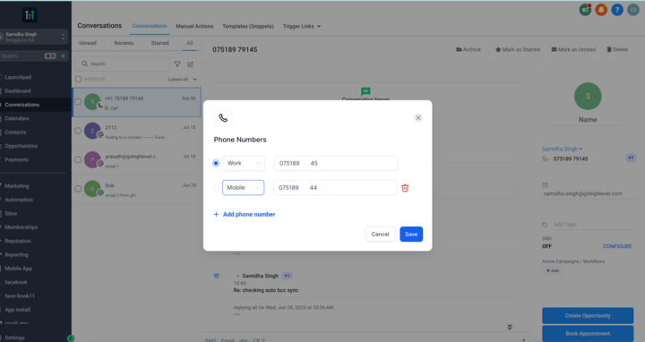 Conversation Enhancements: Streamlined Multi-Number Management! 📞 | HighLevel Changelog