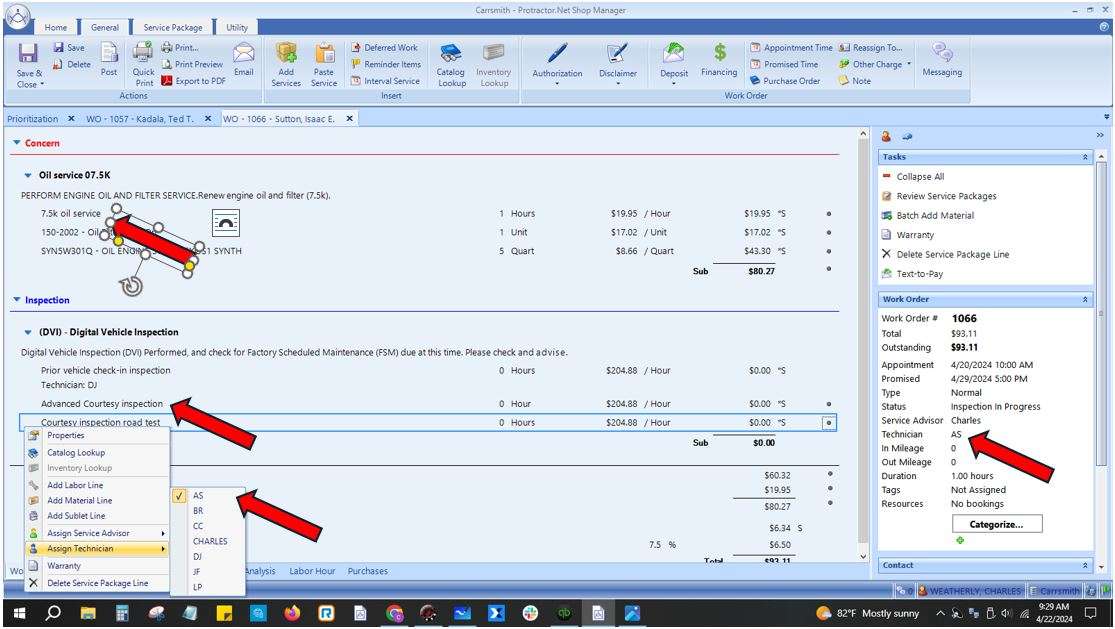 The option to assign a technician to each, and every labor operation ...