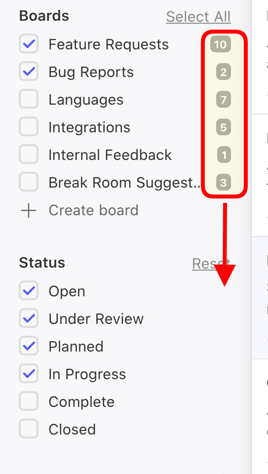 Post count for each status | Feature Requests | Canny
