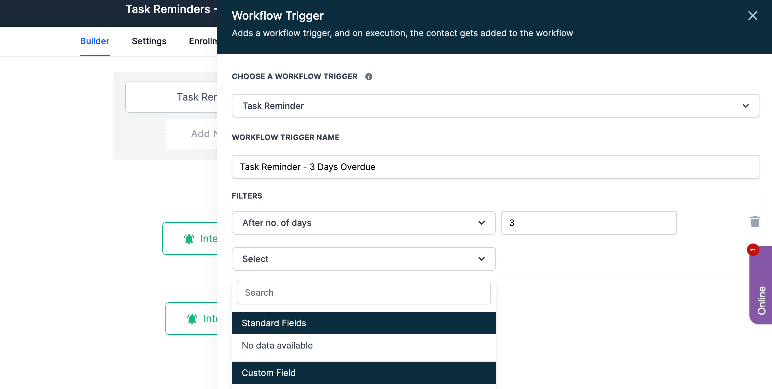 New filter:Status to the "Task Reminder" trigger | Voters | HighLevel