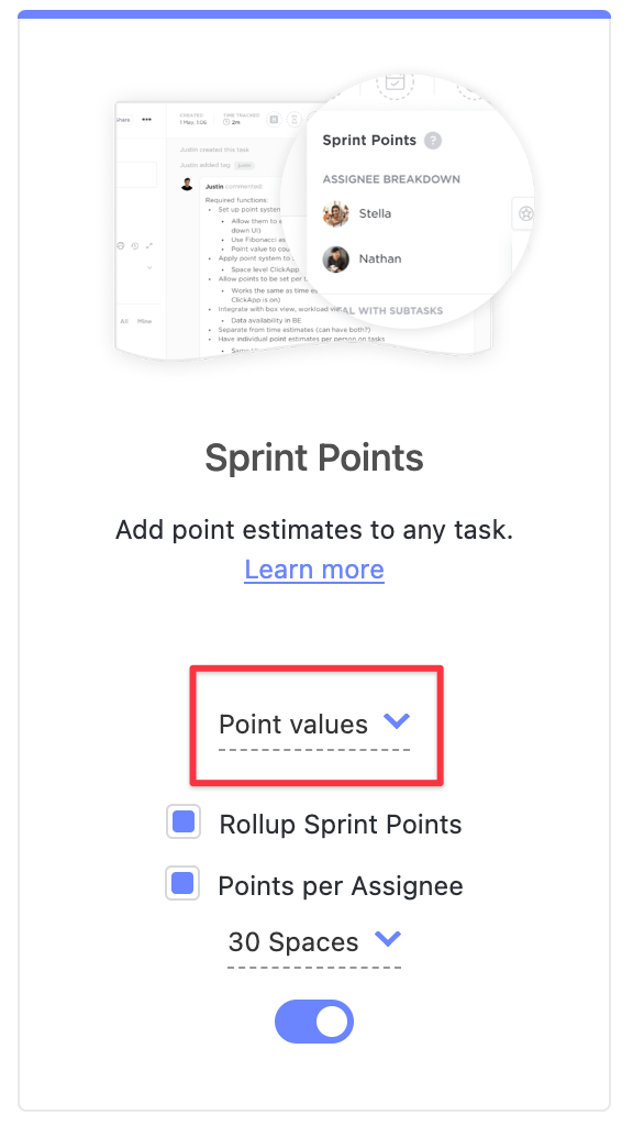 Add more options for estimation points | Voters | ClickUp