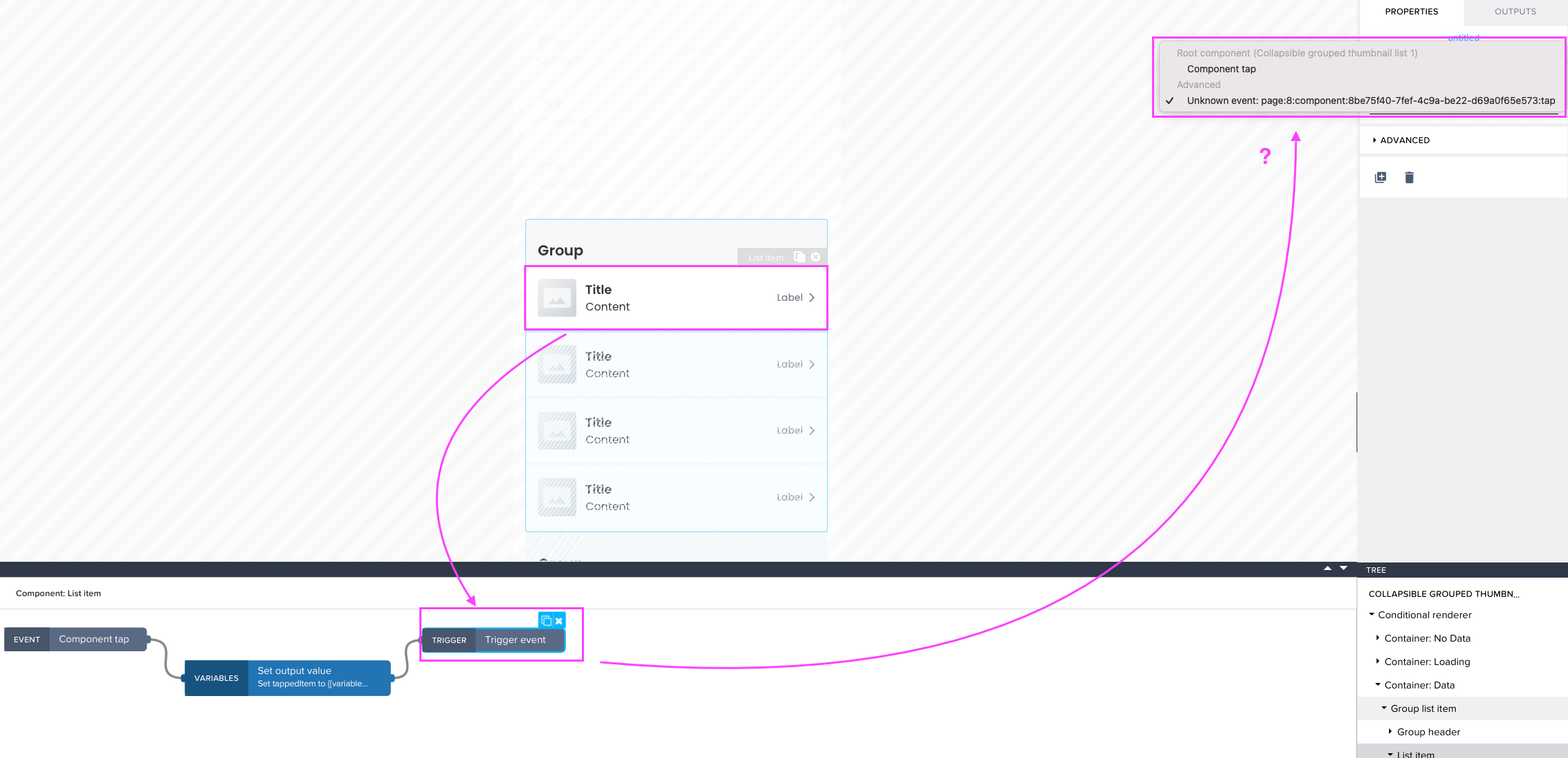 Collapsable Data Component Output Value Not Working On A Trigger Event Voters AppGyver