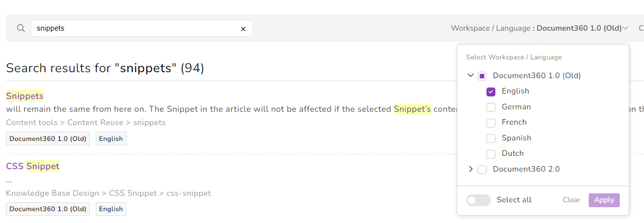 Move Version drop-down towards the Search bar | Voters | Document360