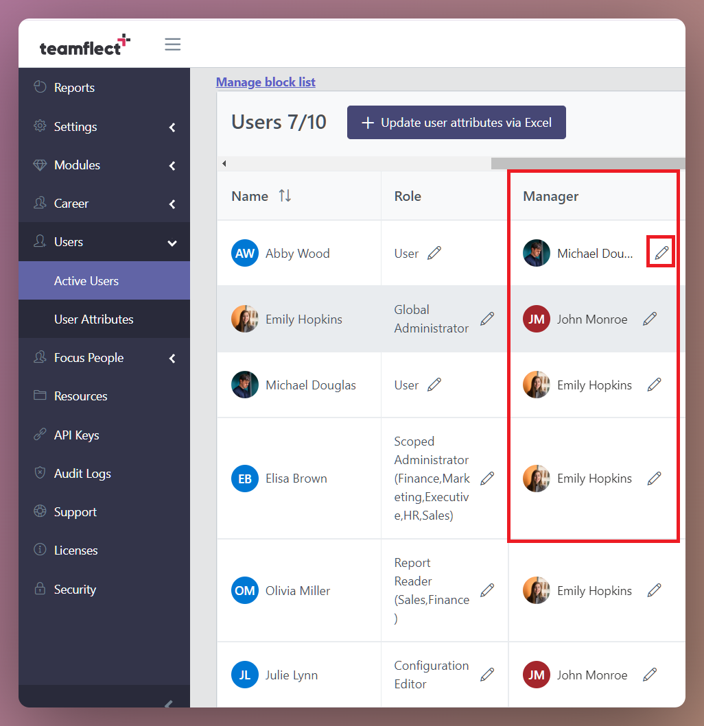 Manage users' managers directly through the Admin Center | Teamflect Changelog
