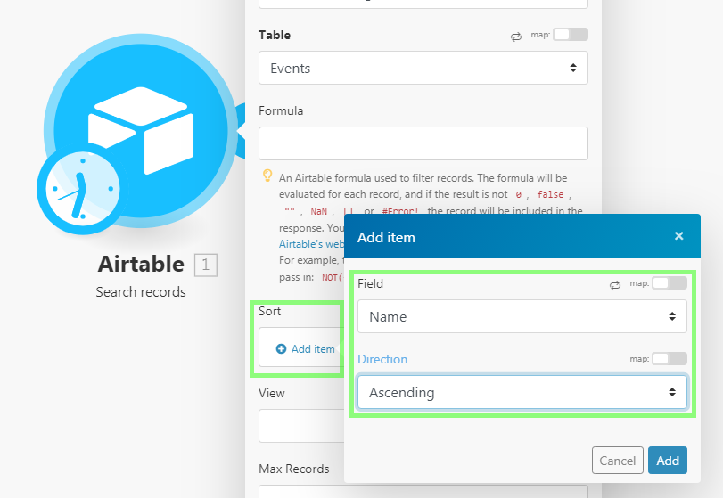 Airtable > Watch records: Sort by / Order by | Voters | Make