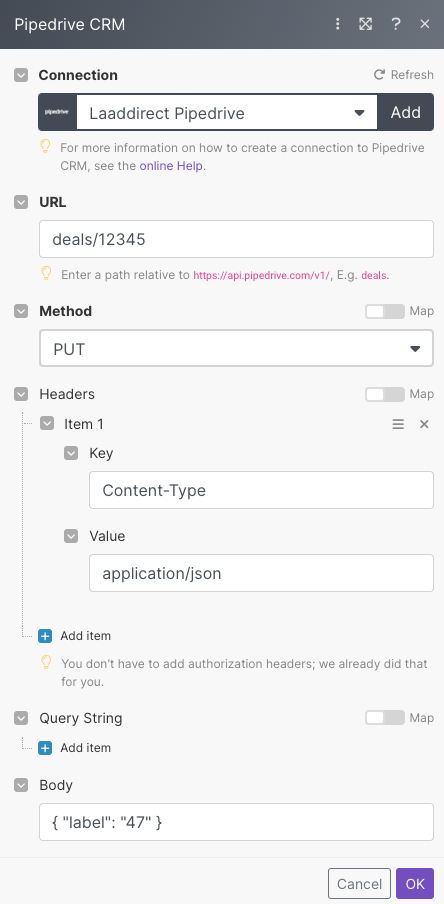 Pipedrive: Add Labels Field | Voters | Make