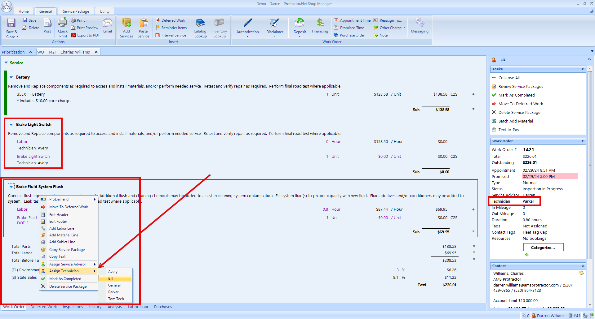 The option to assign a technician to each, and every labor operation ...