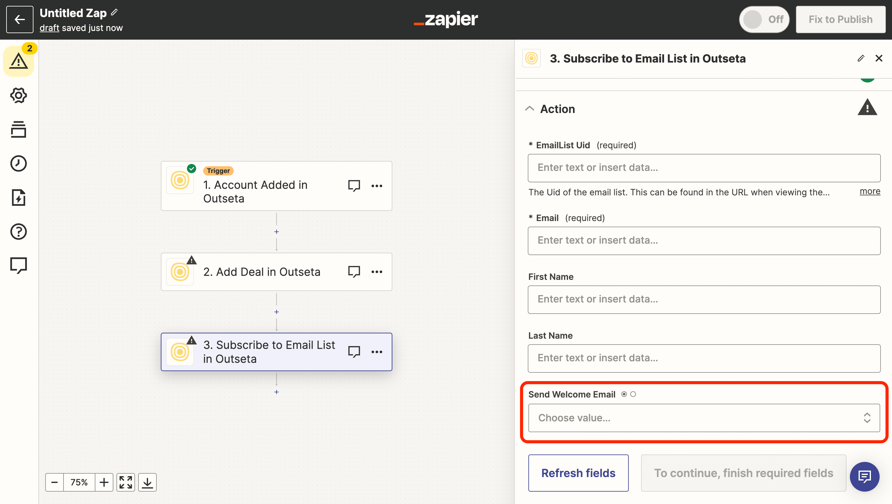 Add "Send Welcome Email" option to Outseta integration | Voters | Make